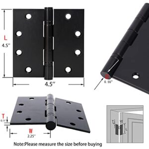 Black Heavy Duty Commercial Door Hinge with Silent Steel Plain Bearing, 4.5 inch X 4.5 inch, Thickness 3 mm Stainless Steel，Super Bearing Capacity（3 Pack）