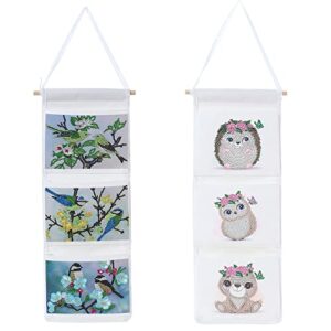 zsnuok 2pcs diy 5d diamond painting storage bag kits, linen fabric storage hanging bag door wardrobe bedroom organizer 19 x 7 in