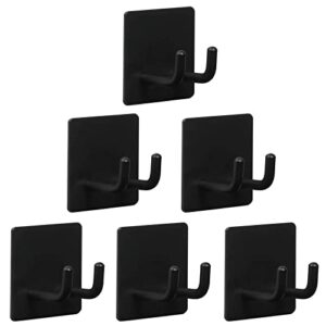 arthue adhesive hooks, stainless steel razor holder for shower hooks,heavy duty wall mount robe towel hooks for bathroom bedroom hanging coat, hat, key -black(6pack)