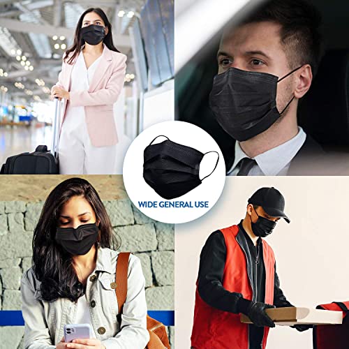 4-Layer Disposable Face Mask, 50 Pcs Safety Protected Masks with Elastic Ear Loop Comfortable Breathable (Adults-Black)