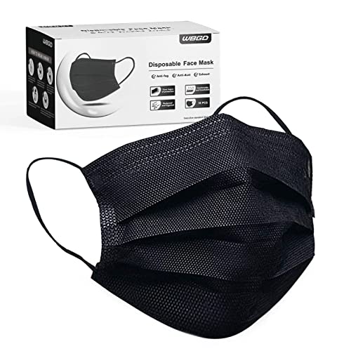 4-Layer Disposable Face Mask, 50 Pcs Safety Protected Masks with Elastic Ear Loop Comfortable Breathable (Adults-Black)