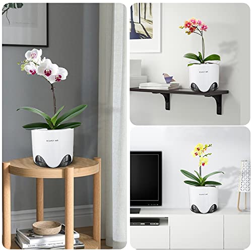 Meshpot 5 inch Orchid Pots with Holes for Repotting,Set of 2,Double Layer Plastic Imitate Ceramic Orchid Planter Provide Good Air Circulation,Clear Orchid Pot Match Decorative Orchid Container