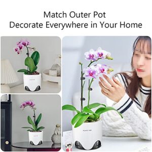 Meshpot 5 inch Orchid Pots with Holes for Repotting,Set of 2,Double Layer Plastic Imitate Ceramic Orchid Planter Provide Good Air Circulation,Clear Orchid Pot Match Decorative Orchid Container