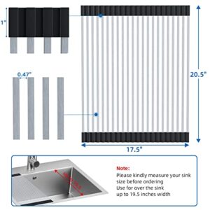 Roll Up Dish Drying Rack Multipurpose Over The Sink Dish Rack, Extra Large Roll-up Kitchen Sink Plate Drying Rack, Foldable Stainless Steel Dish Drainer, Portable Sink Drying Rack (20.5'' x 17.5'')