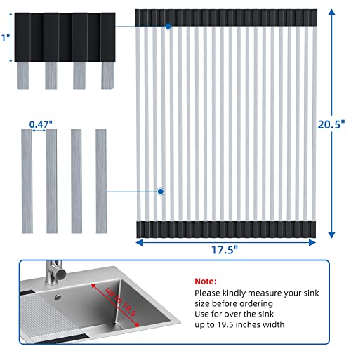 Roll Up Dish Drying Rack Multipurpose Over The Sink Dish Rack, Extra Large Roll-up Kitchen Sink Plate Drying Rack, Foldable Stainless Steel Dish Drainer, Portable Sink Drying Rack (20.5'' x 17.5'')