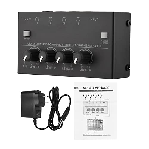 Btuty Ultra-compact 4-channel Stereo Headphone Amplifier Upgraded Mini Audio Amp with Mono & Stereo Switch Power Adapter Professional Mono/Stereo Audio Amp