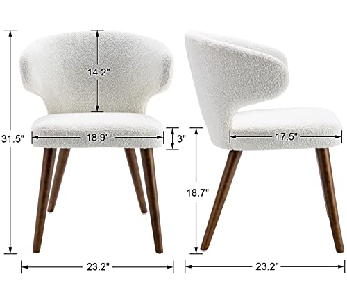 Wahson 4 Pack Modern Kitchen & Dining Room Chairs, Sherpa Upholstered Boucle Dining Chair with Hardwood Legs, White