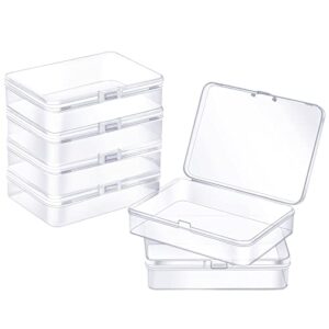 zorrita 6 pack small plastic containers with hinged lids, rectangle clear plastic storage boxes for beads, jewelry, game pieces and crafts items (4.5 x 3.3 x 1.1 inch)