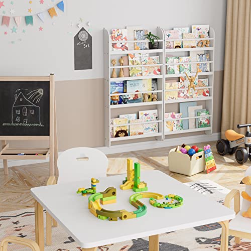 FOTOSOK Kids Bookshelf, Wall Mount 4-Tier Book Shelf Organizer for Toys and Books, Toy Storage Bookshelf in Bedroom, Living Room and Nursery, White