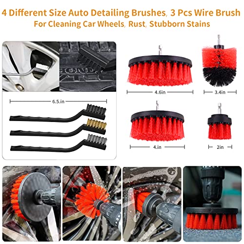 Yeewell 23PCS Car Detailing Brush Set, Drill Brush Set Car Detailing Kit with Cleaning Gel, Auto Detailing Kit with Wash Mitt Sponge, Car Cleaning Tools Kit for Interior, Exterior, Wheels, Dashboard