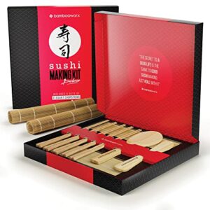 Sushi Making Kit Deluxe - Includes 2 Bamboo Sushi Rolling Mats, Rice Spreader, Rice Paddle, 5 Pairs Chopsticks - 100% Bamboo Home Sushi Maker Kit for Beginners - Great Gift Idea for Chef - Roller Mat