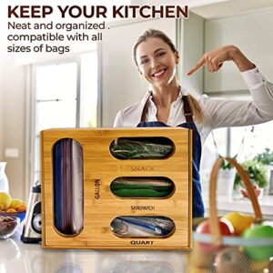 Ziplock Bag Storage Organizer for Kitchen Drawer, Bamboo Organizer, Compatible with Gallon, Quart, Sandwich and Snack Variety Size Bag (1 Box 4 Slots)