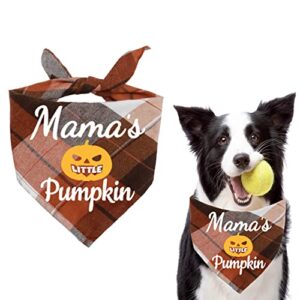 fall dog bandana - set of washable reversible square plaid pet kerchief scarf for halloween（large）