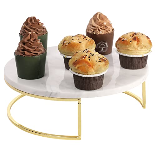 MyGift 11 Inch Marble Cake Stand, Brass Metal Cupcake Stand Dessert Pedestal Riser