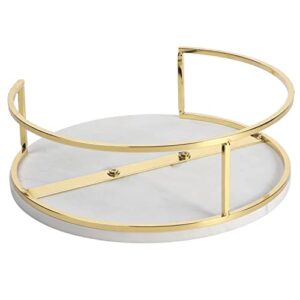 MyGift 11 Inch Marble Cake Stand, Brass Metal Cupcake Stand Dessert Pedestal Riser