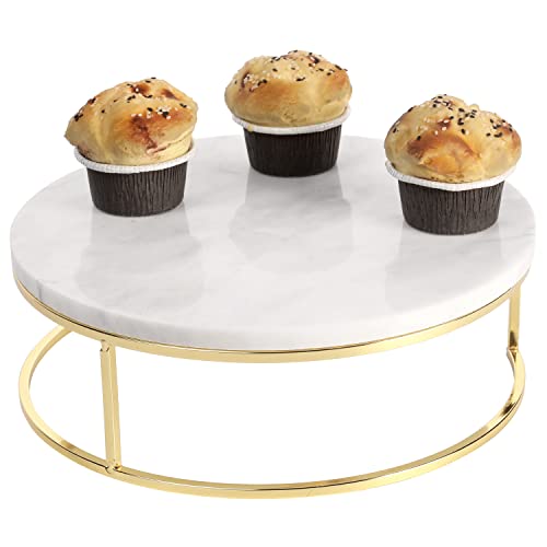 MyGift 11 Inch Marble Cake Stand, Brass Metal Cupcake Stand Dessert Pedestal Riser