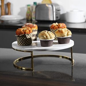 MyGift 11 Inch Marble Cake Stand, Brass Metal Cupcake Stand Dessert Pedestal Riser