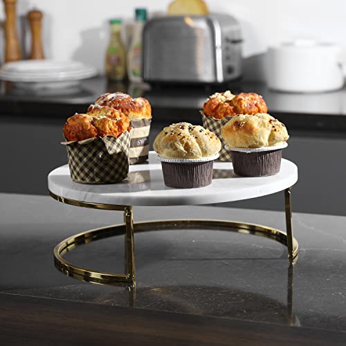 MyGift 11 Inch Marble Cake Stand, Brass Metal Cupcake Stand Dessert Pedestal Riser