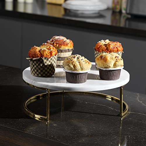 MyGift 11 Inch Marble Cake Stand, Brass Metal Cupcake Stand Dessert Pedestal Riser