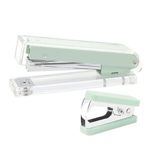 mint green desk stapler staples remover set clear acrylic body metallic stapler manual stapling tool with staple remover kit for home school office desktop accessories stationery supplies (mint green)