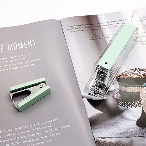 Mint Green Desk Stapler Staples Remover Set Clear Acrylic Body Metallic Stapler Manual Stapling tool with Staple Remover Kit for Home School Office Desktop Accessories Stationery Supplies (Mint Green)