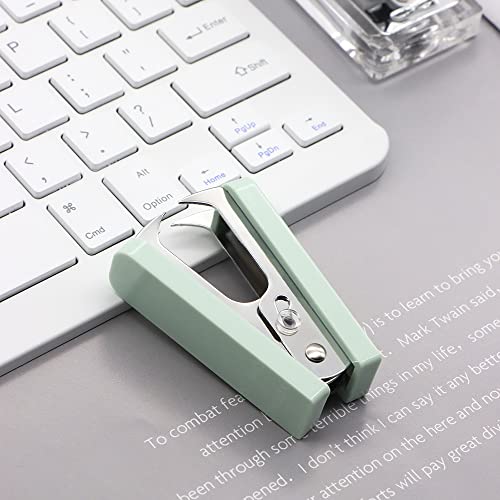 Mint Green Desk Stapler Staples Remover Set Clear Acrylic Body Metallic Stapler Manual Stapling tool with Staple Remover Kit for Home School Office Desktop Accessories Stationery Supplies (Mint Green)