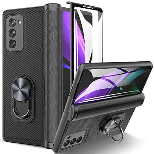 Viaotaily Samsung Z Fold 2 Case with Stand & Hinge Protection, Fold 2 Case Screen Protector, All-Inclusive Anti-Drop Leather PU Phone Cover for Samsung Galaxy Z Fold 2 5G 2020 (Carbon Fiber)