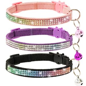 jvvgpet breakaway cat collar with bells - rhinestone bling cute cat collars for girl boy cats - accessories for pet collars adjustable for cat puppy