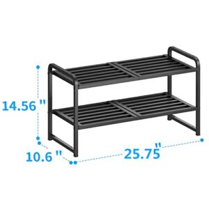 Simple Trending 2 Pack 2-Tier Stackable Shoe Rack, Shoe Shelf Storage Organizer, Black