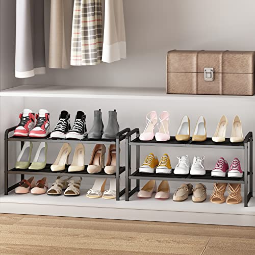 Simple Trending 2 Pack 2-Tier Stackable Shoe Rack, Shoe Shelf Storage Organizer, Black