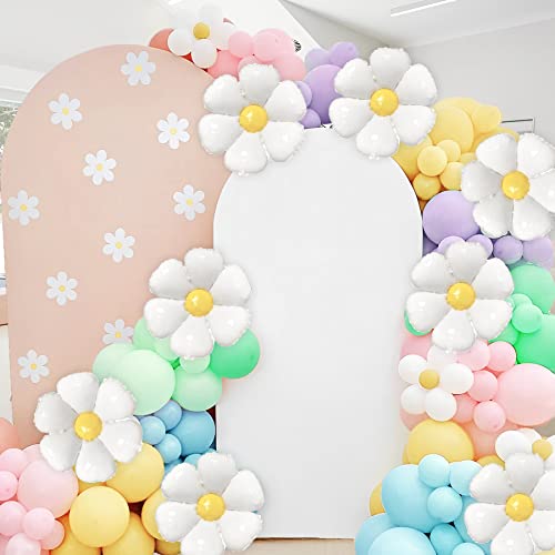 123 Pieces Daisy Balloon Garland Arch Kit Daisy Balloons Groovy Daisy Flower Pastel Macaron Balloons Spring Pastel Balloon Arch for Daisy Theme Party Baby Shower Decoration (Spring Style)