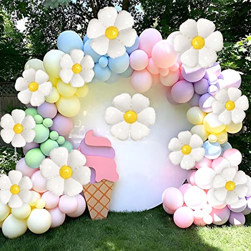 123 Pieces Daisy Balloon Garland Arch Kit Daisy Balloons Groovy Daisy Flower Pastel Macaron Balloons Spring Pastel Balloon Arch for Daisy Theme Party Baby Shower Decoration (Spring Style)