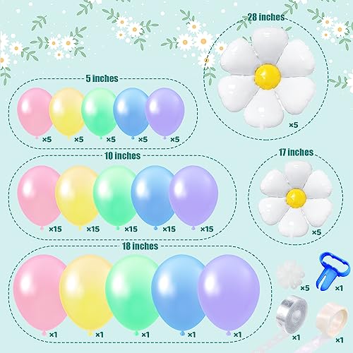 123 Pieces Daisy Balloon Garland Arch Kit Daisy Balloons Groovy Daisy Flower Pastel Macaron Balloons Spring Pastel Balloon Arch for Daisy Theme Party Baby Shower Decoration (Spring Style)