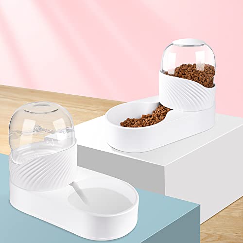 Automatic Gravity Cat Feeder & Water Dispenser 2 Pack in Set, Pet Gravity Self Feeding Bowl Station Dog Water Feeder 2L Waterer for Cats Small Medium Dog Puppy Kitten Squirrel Pets Animal