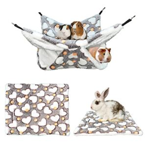 2 pcs guinea pig rat hammock and mat set, small pet cage hammock and warm bed soft mat rat hanging hammock mat bunkbed sugar glider hammock for chinchilla parrot ferret squirrel sugar glider playing