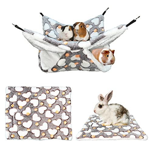 2 Pcs Guinea Pig Rat Hammock and Mat Set, Small Pet Cage Hammock and Warm Bed Soft Mat Rat Hanging Hammock Mat Bunkbed Sugar Glider Hammock for Chinchilla Parrot Ferret Squirrel Sugar Glider Playing