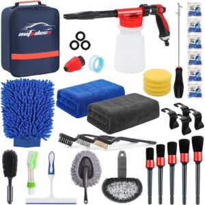 autodeco 33pcs car wash cleaning kit with foam gun sprayer blue canvas bag wash mitt sponge towels tire brush window scraper duster complete interior exterior car detailing set