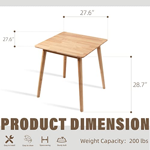 OGMILL 27.6" Small Square Wooden Dining Table for 2, Kitchen Dinner Table Rustic Wood Dining Table Mid Century Modern Farmhouse Table with Solid Wood Leg for Small Spaces