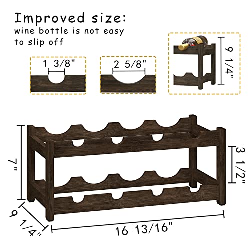 BAMEOS Wine Rack Free Standing 2 Tier 8 Bottle Bamboo Wine Racks Countertop Cabinet Wine Holder Wine Storage Shelf for, Bar, Pantry Wine Cellar Basement Countertop Mocha (16.85 L x 9.25W x 7H