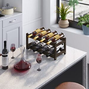 BAMEOS Wine Rack Free Standing 2 Tier 8 Bottle Bamboo Wine Racks Countertop Cabinet Wine Holder Wine Storage Shelf for, Bar, Pantry Wine Cellar Basement Countertop Mocha (16.85 L x 9.25W x 7H