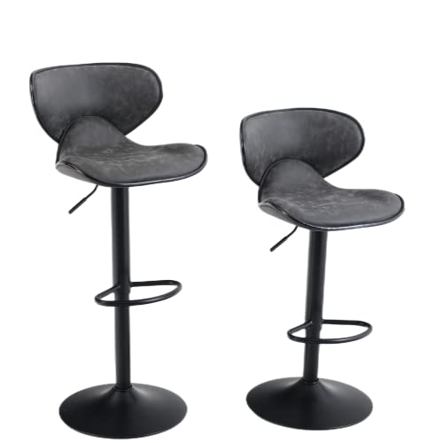 HERA'S PALACE PU Leather Adjustable Swivel Bar Stools Set of 2, Counter Height Swivel Stool with Footrest and Back, Comfortable & Stable, Modern Bar Chairs for Bar, Cafe, Kitchen