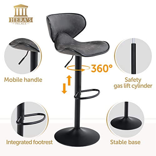 HERA'S PALACE PU Leather Adjustable Swivel Bar Stools Set of 2, Counter Height Swivel Stool with Footrest and Back, Comfortable & Stable, Modern Bar Chairs for Bar, Cafe, Kitchen