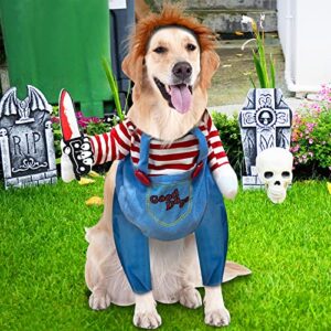 Camlinbo Halloween Costume for Pets Dogs Cats, Deadly Doll Wig Chucky Guitarist Funny Costume for Pets Puppy Small Medium Dogs Clothes Outfit Cosplay