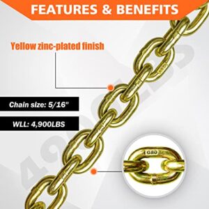 YATOINTO 2-Pack Grade 80 Trailer Safety Chain 35 Inch with 5/16'' Clevis Snap Hook and Chain Retainer | Transport Chain WLL 5,300 lbs for Towing