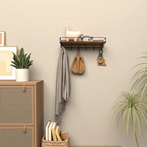 QUTREY Floating Shelves for Wall with Hooks, Metal Scroll Wall Art Decor Shelf for Living Room, Bedroom, Entryway, Bathroom, 2 Packs, Black