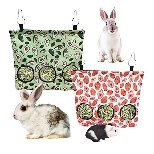 2 Pieces Rabbit Hay Feeder Bag, Small Animal Hay Feeder Bag Guinea Pig Hay Feeder Chinchilla Hanging Feeder Bag Bunny Hay Dispenser Storage Manger for Rabbit Guinea Pig Hamsters Chinchilla Small Pets