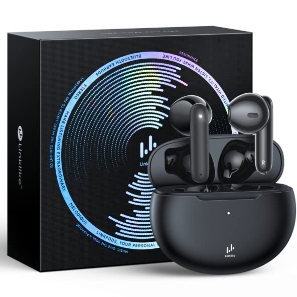 Linklike LinkPods Deep Bass Wireless Earbuds Bluetooth5.3 Earbuds with Noise Cancelling Microphone Call Clear Lightweight Wireless Earphones Hi-Fi Wireless Headphones 40H Playtime for iPhone&Android