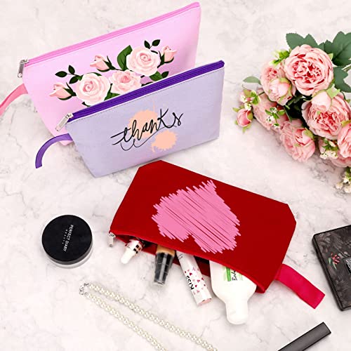 Sinzip 10 Pieces Cotton Canvas Makeup Bag with Bottom and Strap, Multi-Purpose Cosmetic Bag with Zipper Travel Toiletry Pouch, Blank DIY Craft Bag Pencil Bag (Multicolor 02, M) (MN-WB07)