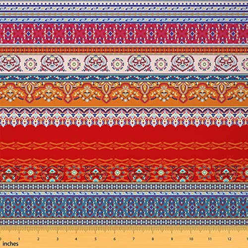 Bohemian Fabric by The Yard Red Boho Upholstery Fabric for Quilting Sewing Colorful Tribal Striped Outdoor Fabric Mandala Aztec Exotic Waterproof Fabric DIY Upholstery and Home Accents 1 Yard