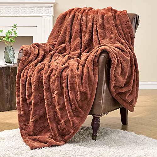 Krifey Throw Blanket, Super Soft Fluffy Luxury Minky Blanket Warm Comfy Faux Fur Bed Throw Camel 50" x 60"